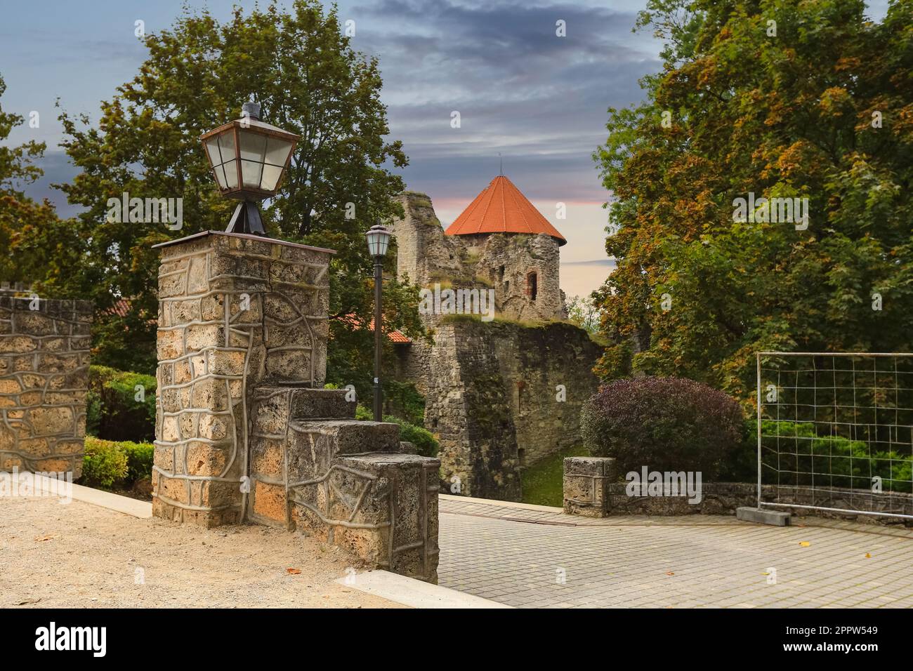 Cesis Latvia 09/25/2022 Autumn park and abandoned medieval castle in ...