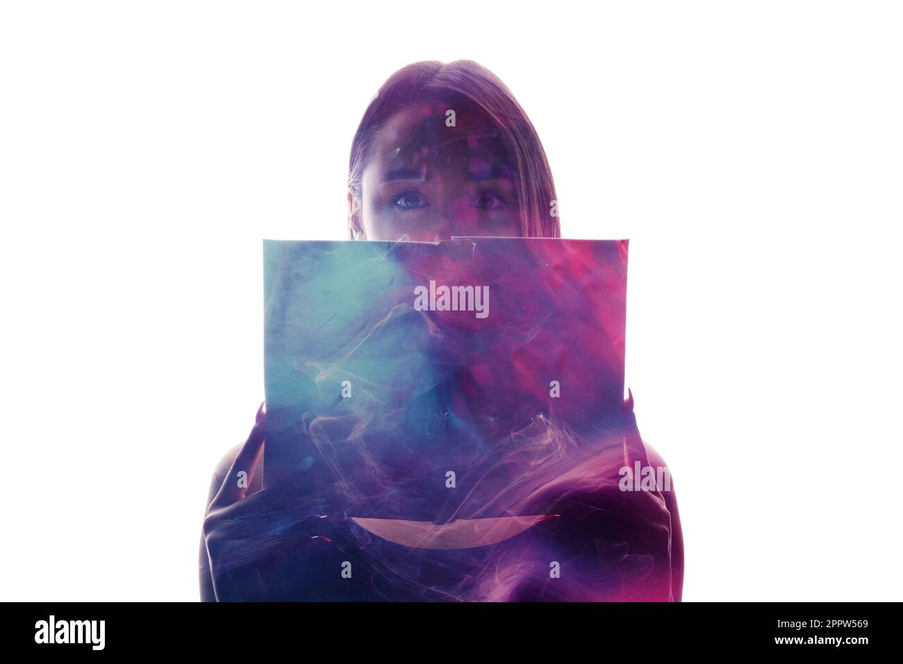 Fairytale book magic spell pink mist scared woman Stock Photo - Alamy