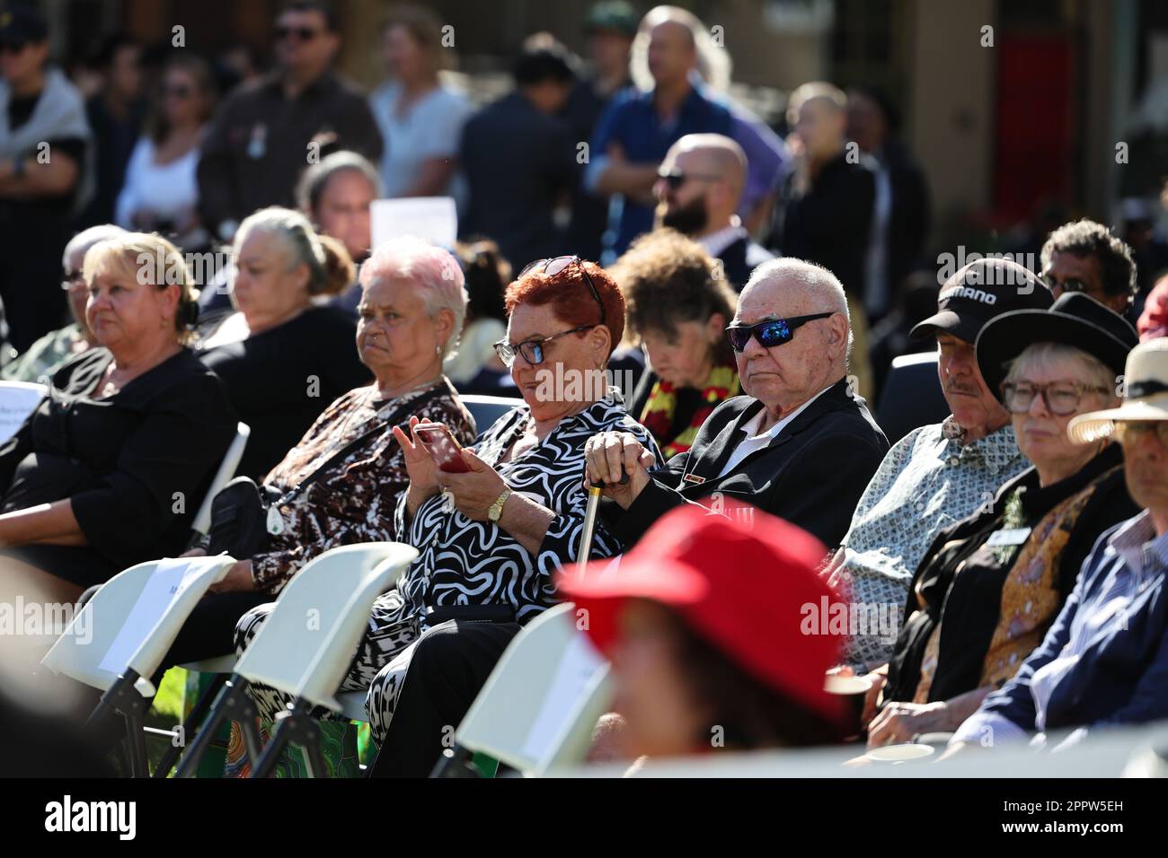 People gather for the Coloured Diggers event on Anzac Day in Sydney ...