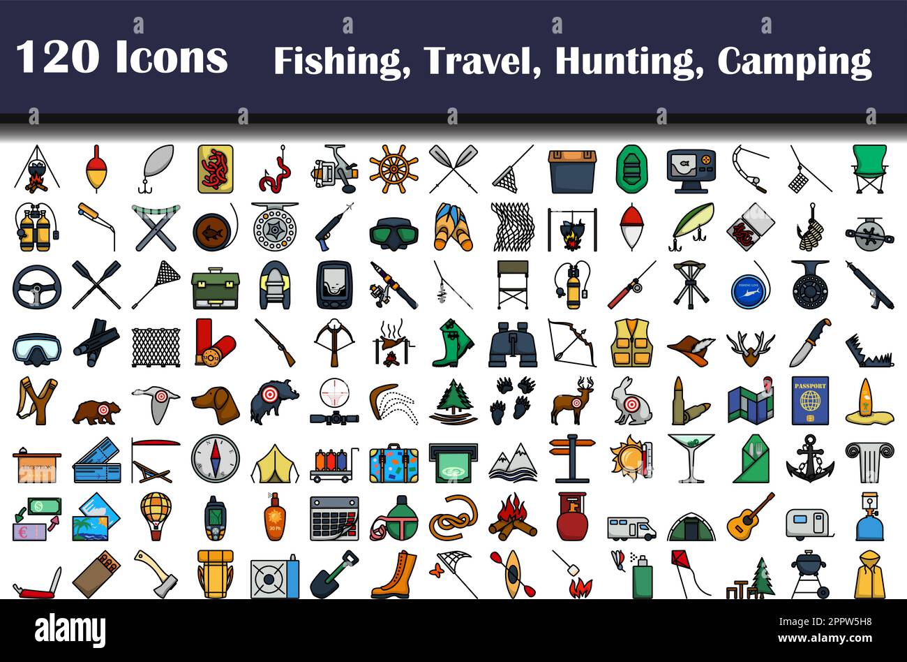 Set of 120 icons fishing hi-res stock photography and images - Alamy