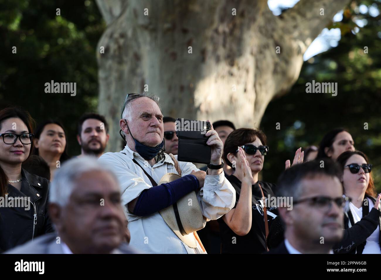 People gather for the Coloured Diggers event on Anzac Day in Sydney ...