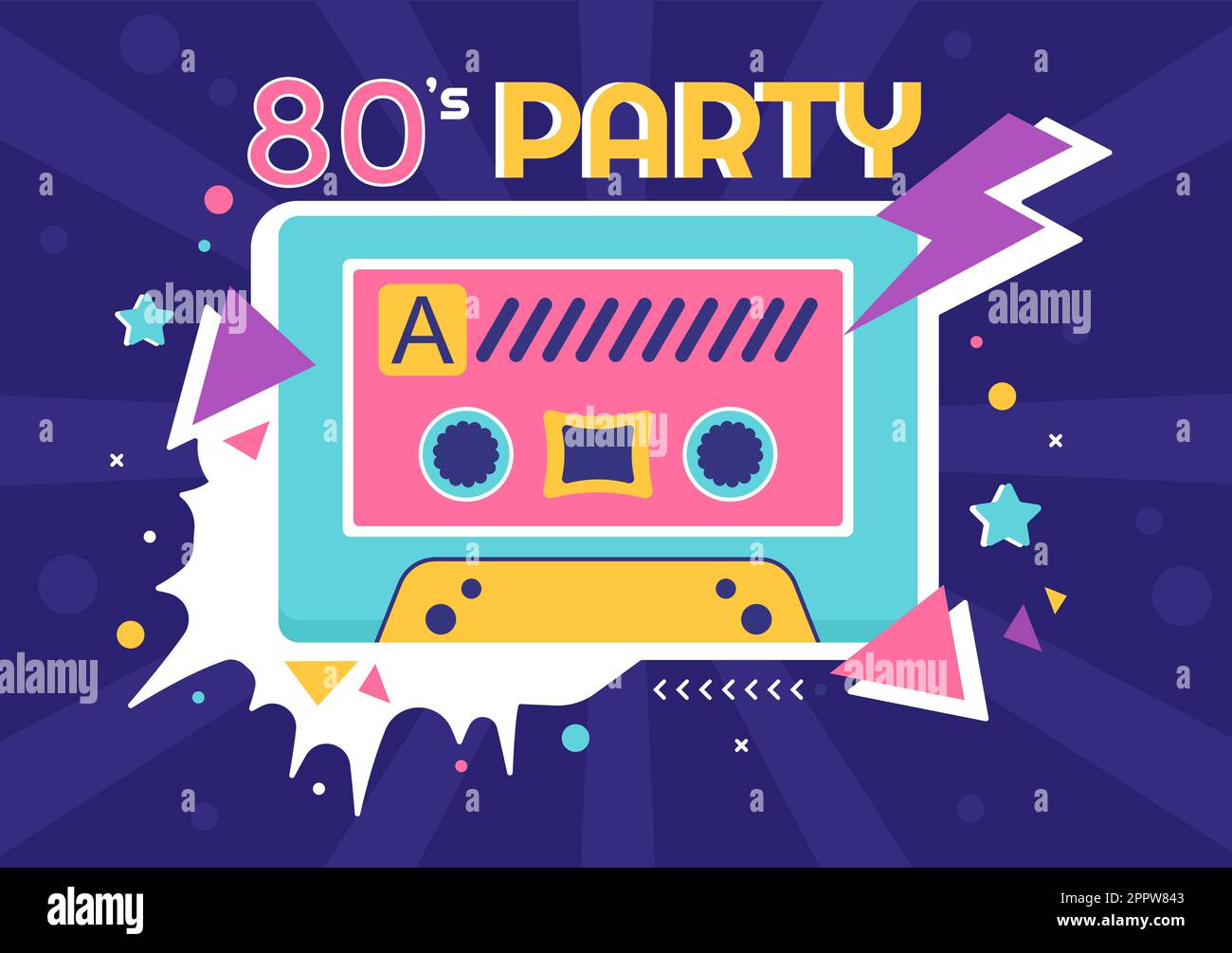 80s Party Cartoon Background Illustration with Retro Music, 1980 Radio ...