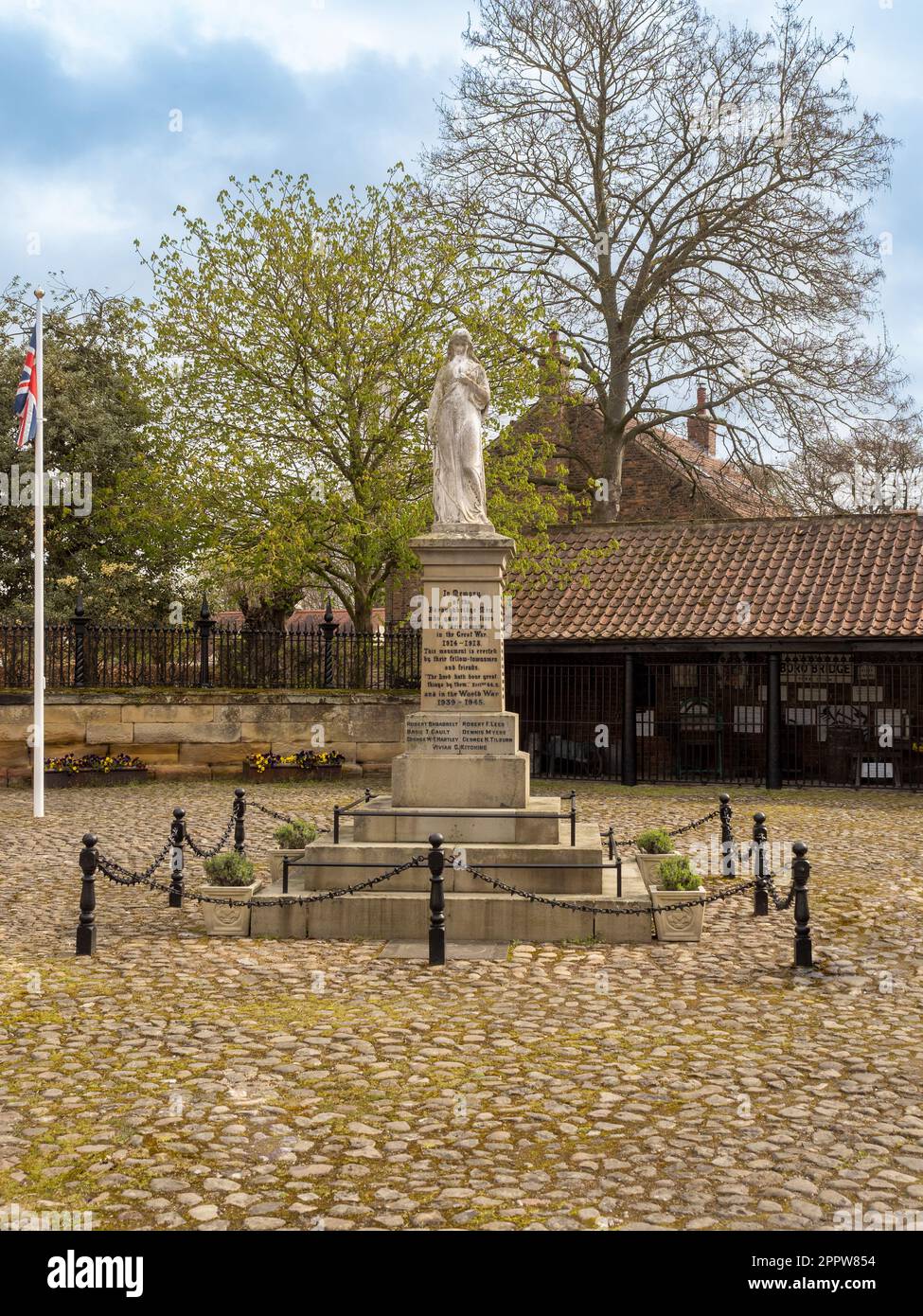 War memorial in the Old Market Square of Boroughbridge. North Yorkshire ...