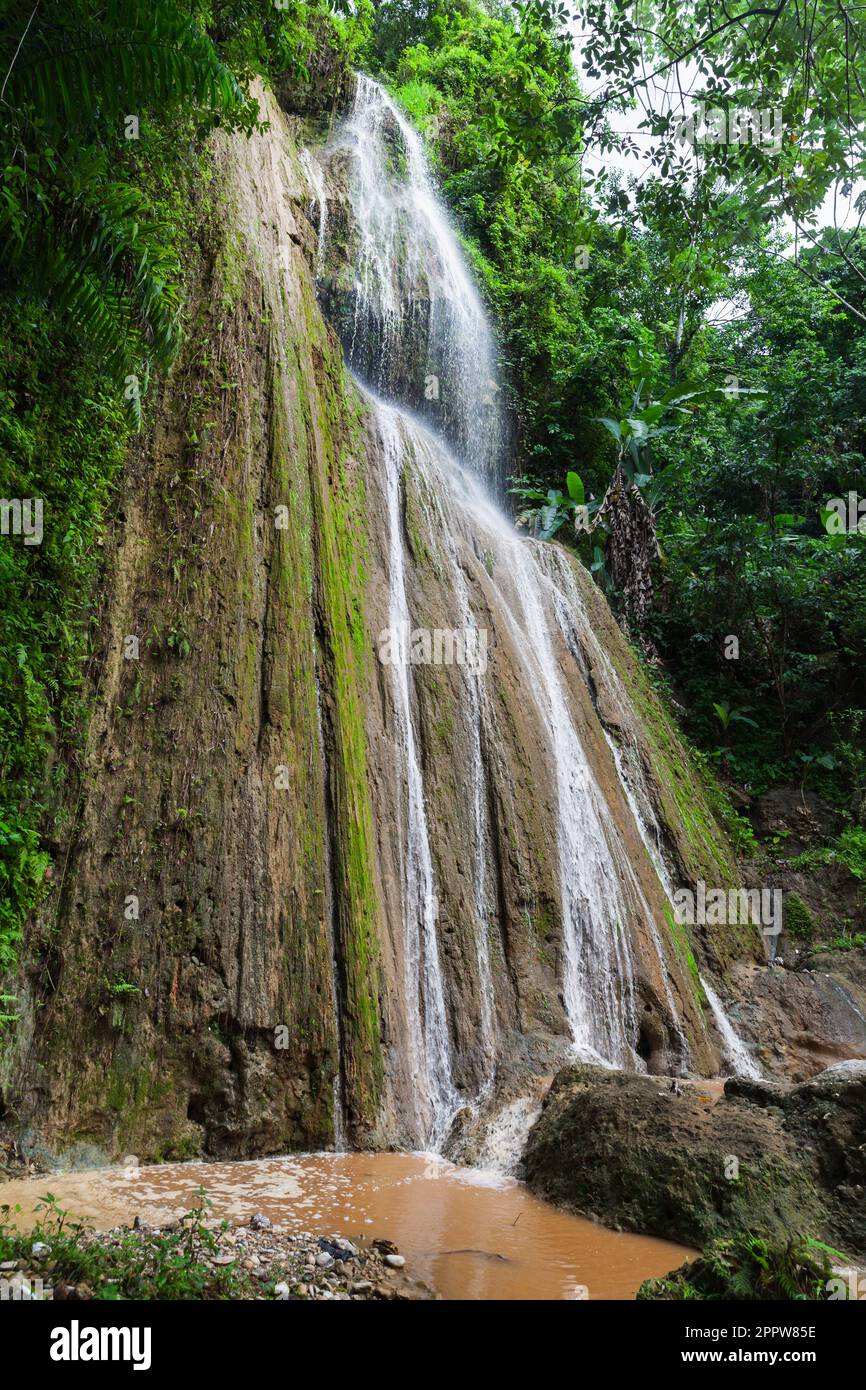 Natural landscape with waterfall in tropic forest. Samana, Dominican ...