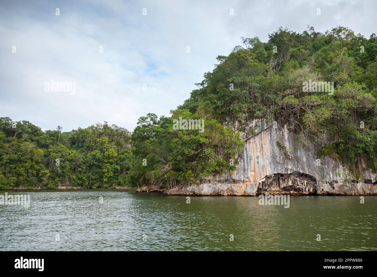 Natural landscape with rocky islands of Samana bay. Dominican republic ...