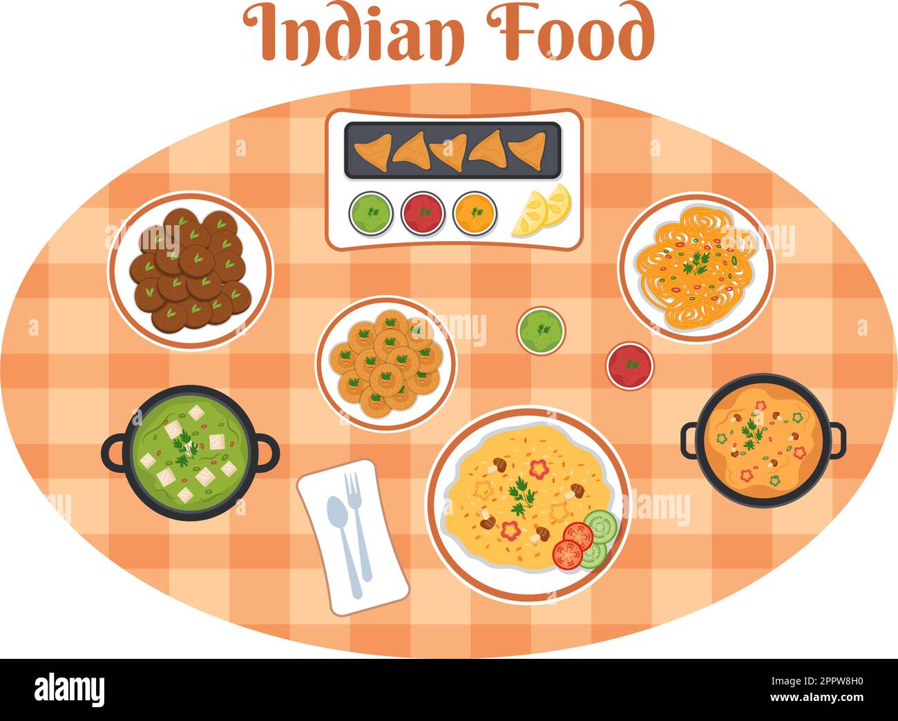 Indian Food Cartoon Illustration with Various Collection of Delicious ...