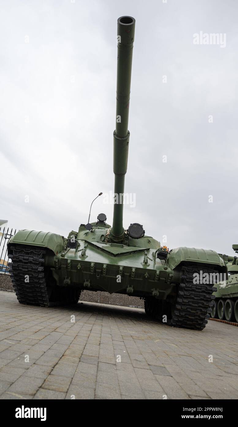 a Russian tank against a gloomy sky .front view Stock Photo - Alamy
