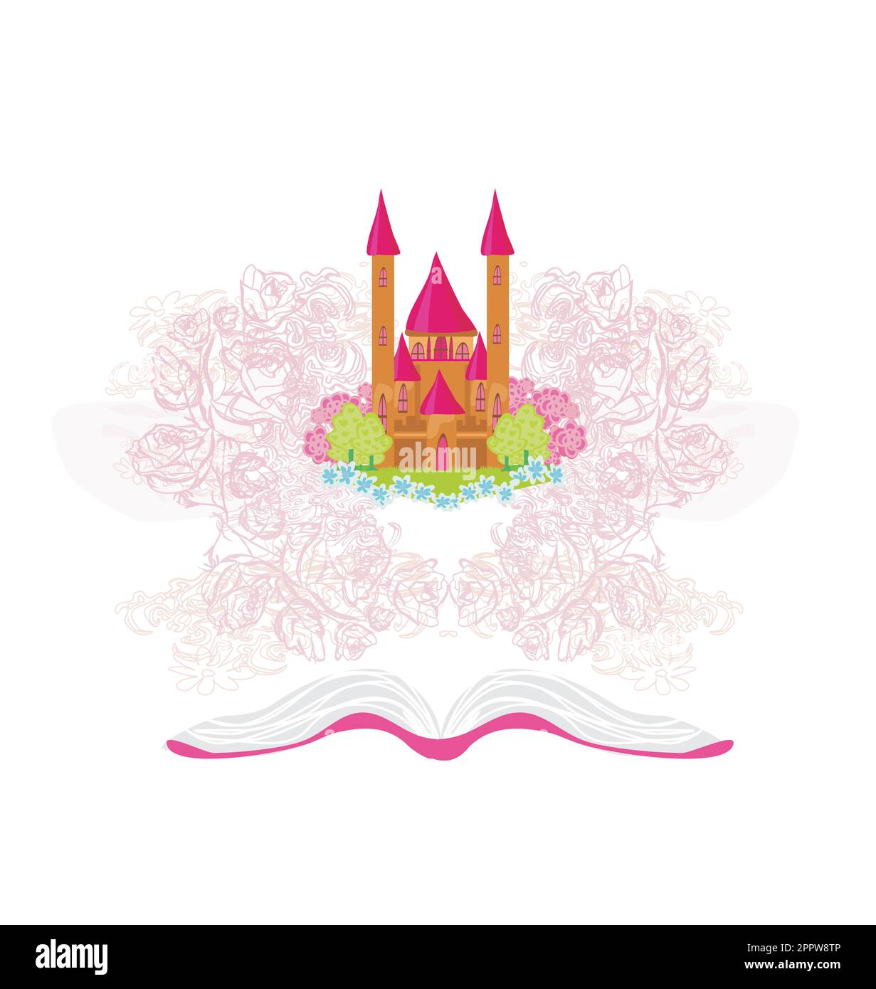 Magic world of tales, fairy castle appearing from the book Stock Vector ...