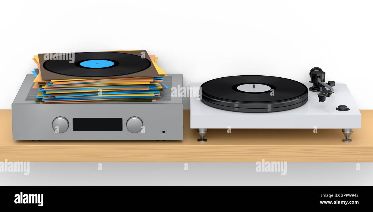 HiFi system with turntable and amplifier for home theater on white ...