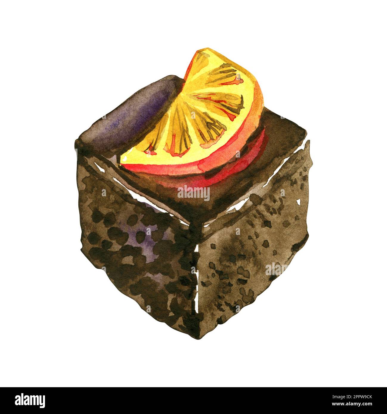 pieces of chocolate brownie drawing by watercolor, hand drawn artistic ...