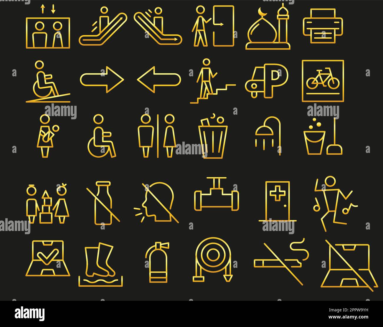 Set of gold wayfinding icons Isolated on black background Stock Vector ...