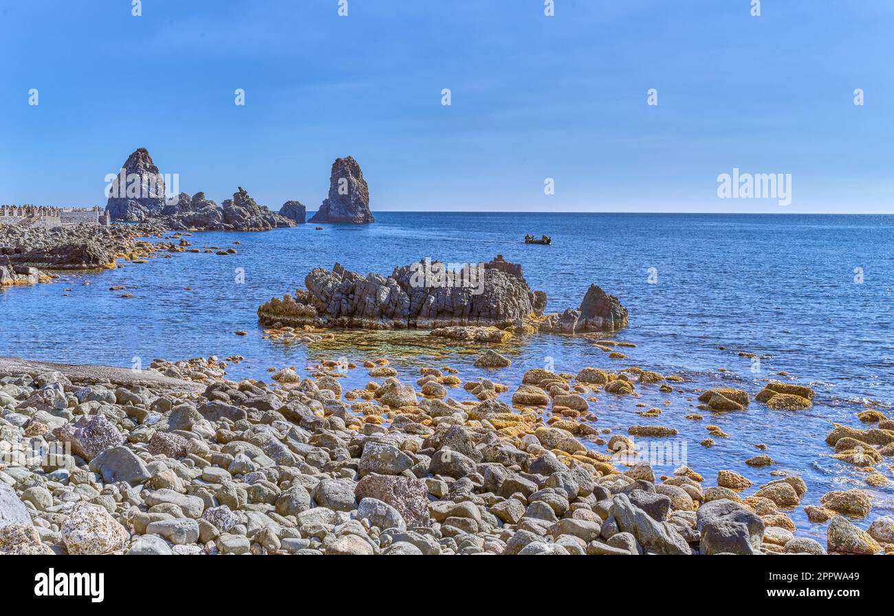 Aci Trezza, Italy, view of the stacks of the Cyclops marine nature ...