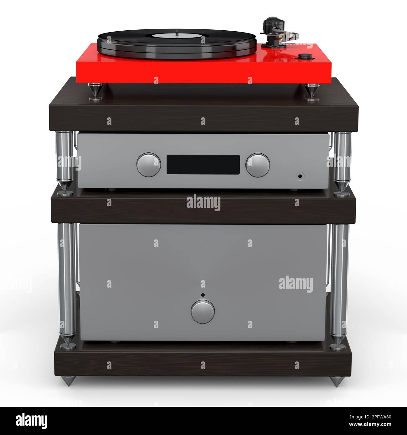 HiFi system with DJ turntable and amplifier on stand for home theater ...