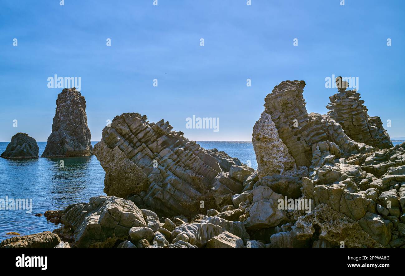 Aci Trezza, Italy, view of the stacks of the Cyclops marine nature ...