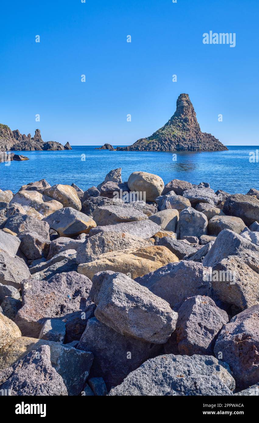 Aci Trezza, Italy, view of the stacks of the Cyclops marine nature ...