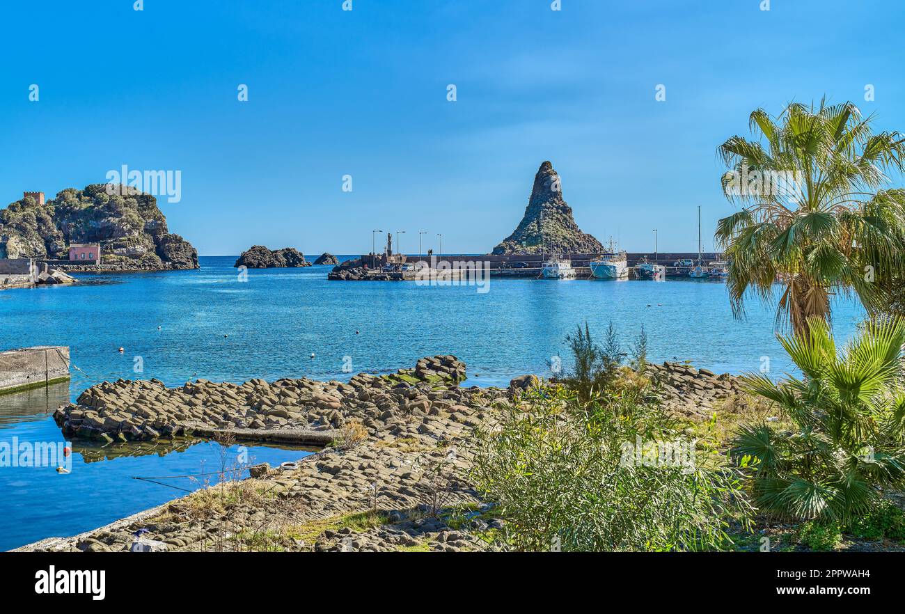 Aci Trezza, Italy, the stacks of the Cyclops and the Lachea island ...