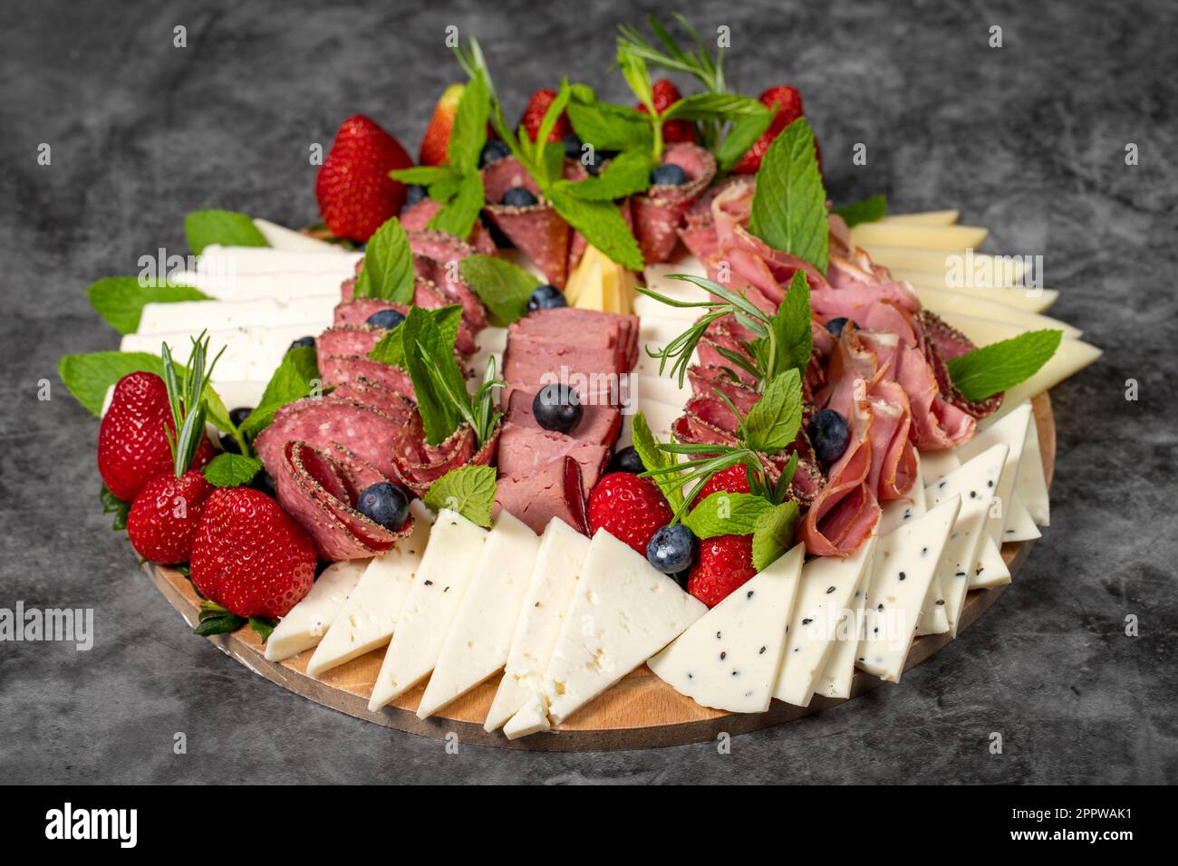 Antipasto set plate. Cold smoked meat plate. Antipasto with ham ...