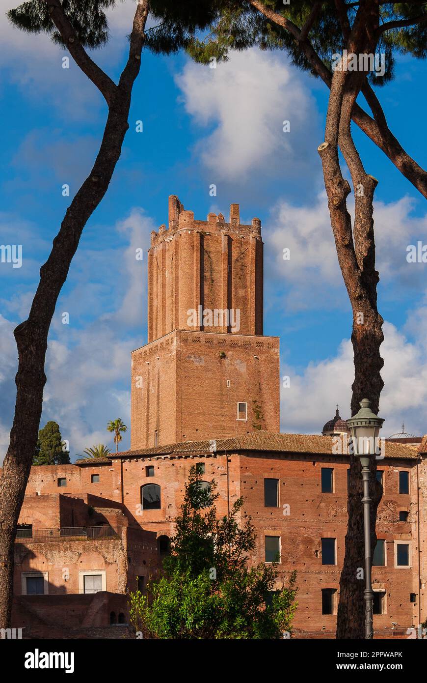 Ancient Tower of the Militia in Rome between two maritime pines, built ...