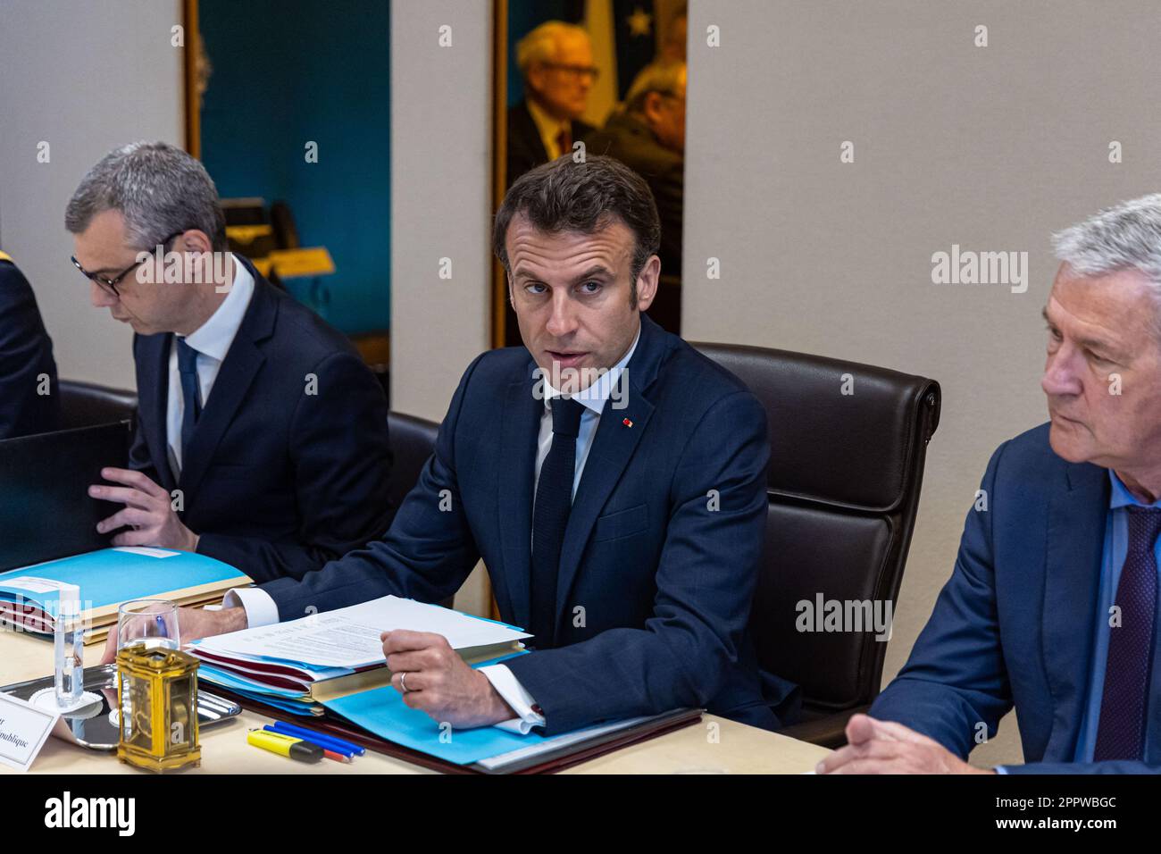 Paris, France. 25th Apr, 2023. French President Emmanuel Macron (C ...