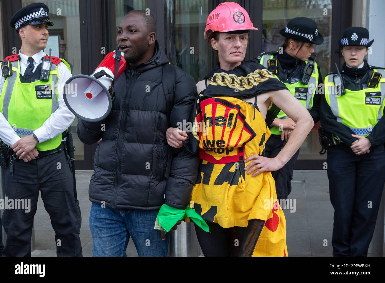 London, UK. 24th April, 2023. Climate activists protest outside the ...