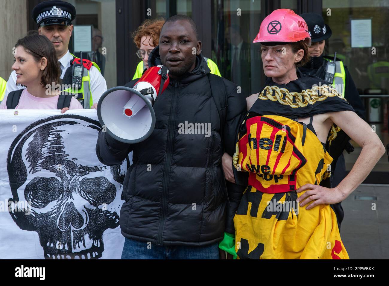 London, UK. 24th April, 2023. Climate activists protest outside the ...