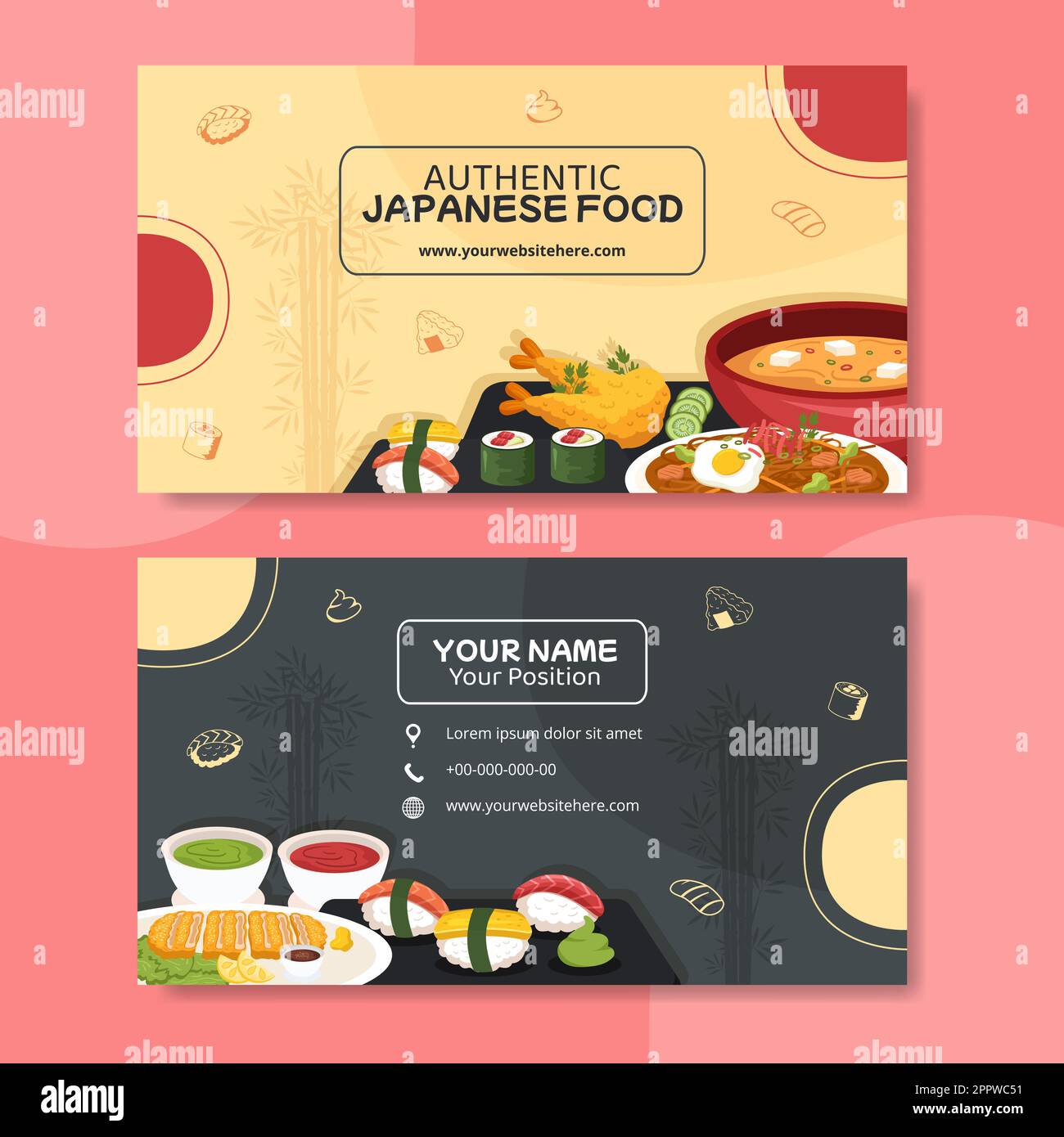 Japanese Food Card Horizontal Template Flat Cartoon Background Vector ...