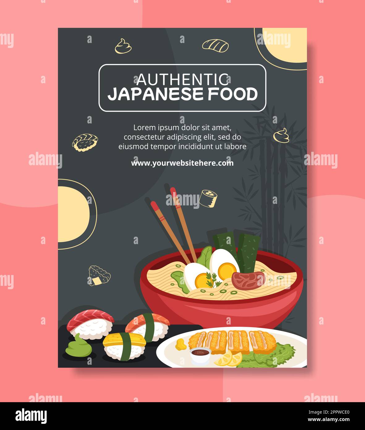 Japanese Food Poster Template Flat Cartoon Background Vector ...