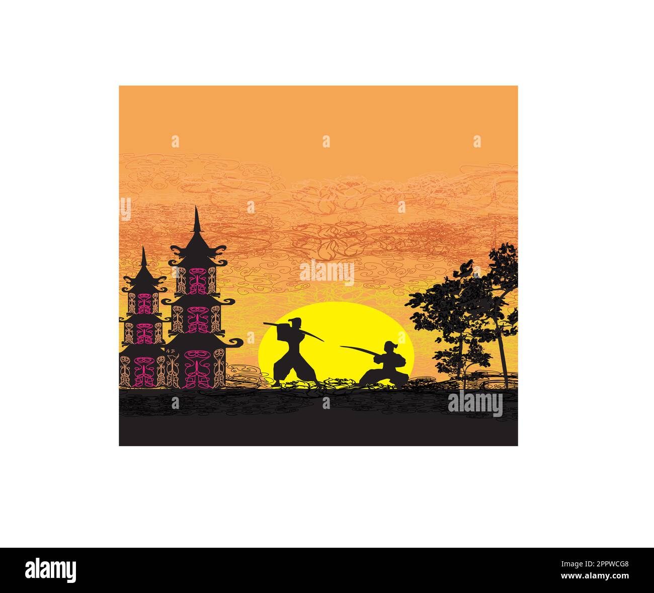 Silhouette illustration of two ninjas in duel Stock Vector Image & Art ...