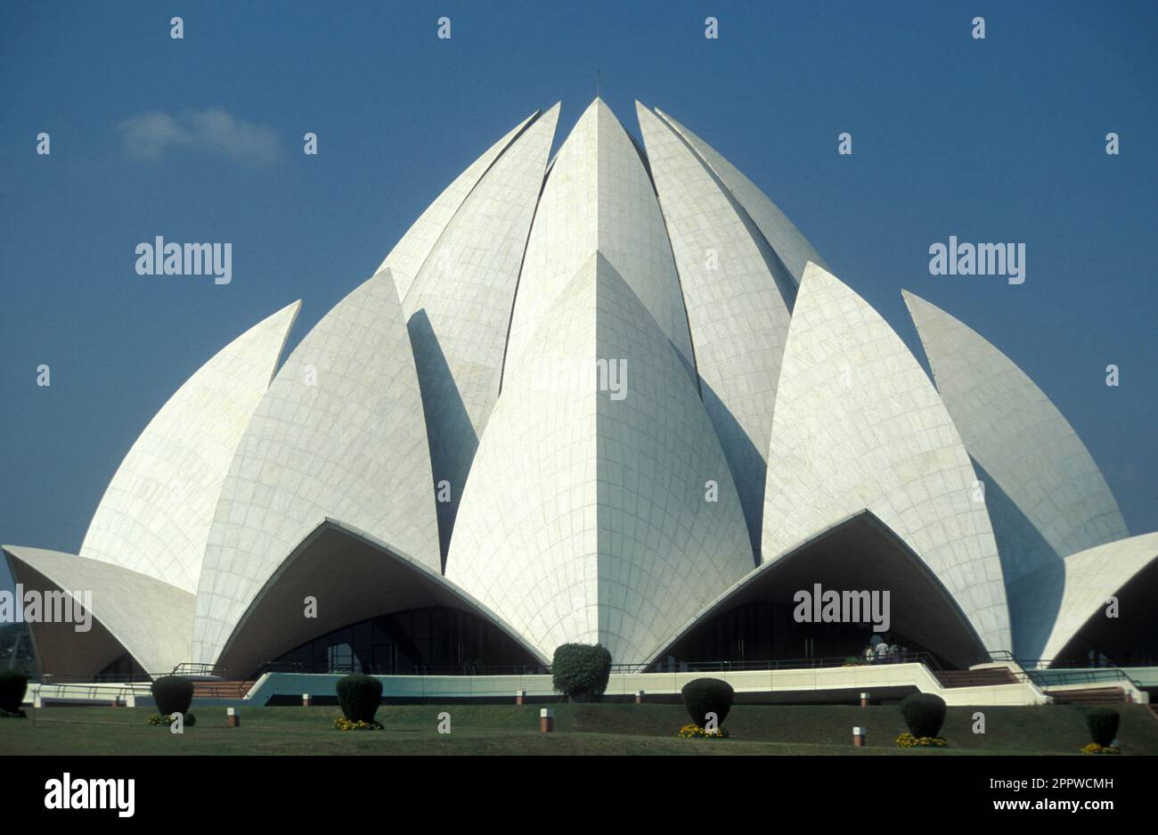 the architecture of the Lotus Temple in the city of New Delhi in India ...