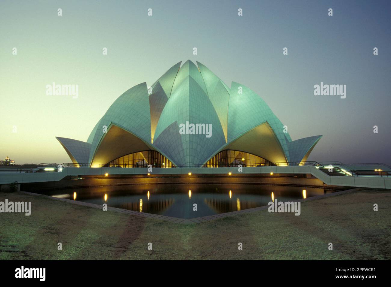 the architecture of the Lotus Temple in the city of New Delhi in India ...