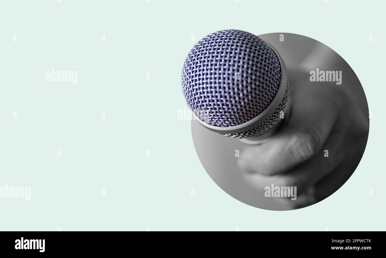 Brilliant voice concept. Microphone in the form of a disco ball on a ...