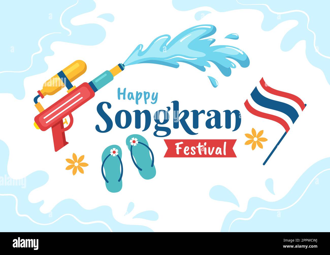 Happy Songkran Festival Day Hand Drawn Cartoon Illustration Playing ...