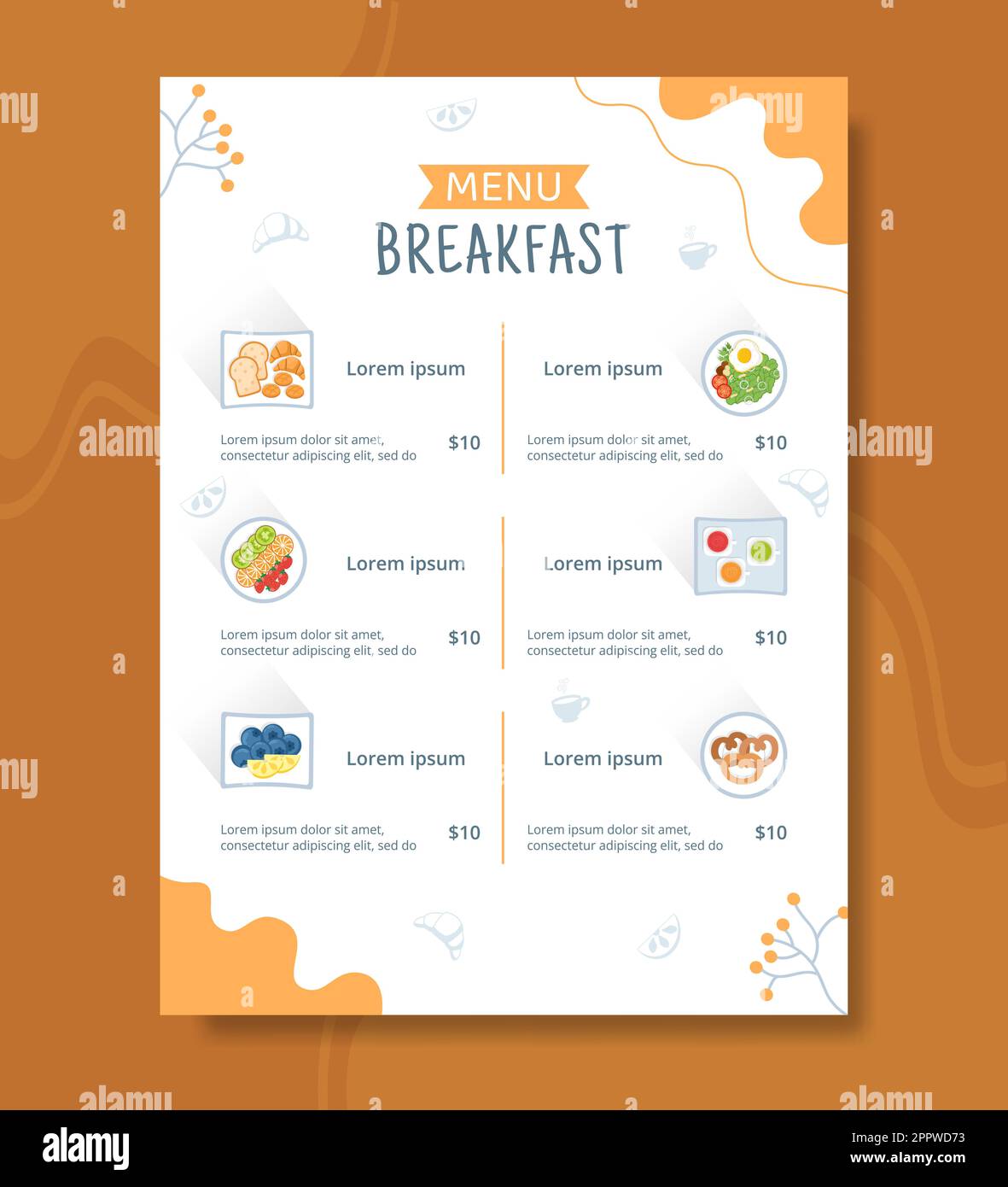 Breakfasts Menu Template Flat Cartoon Background Vector Illustration ...