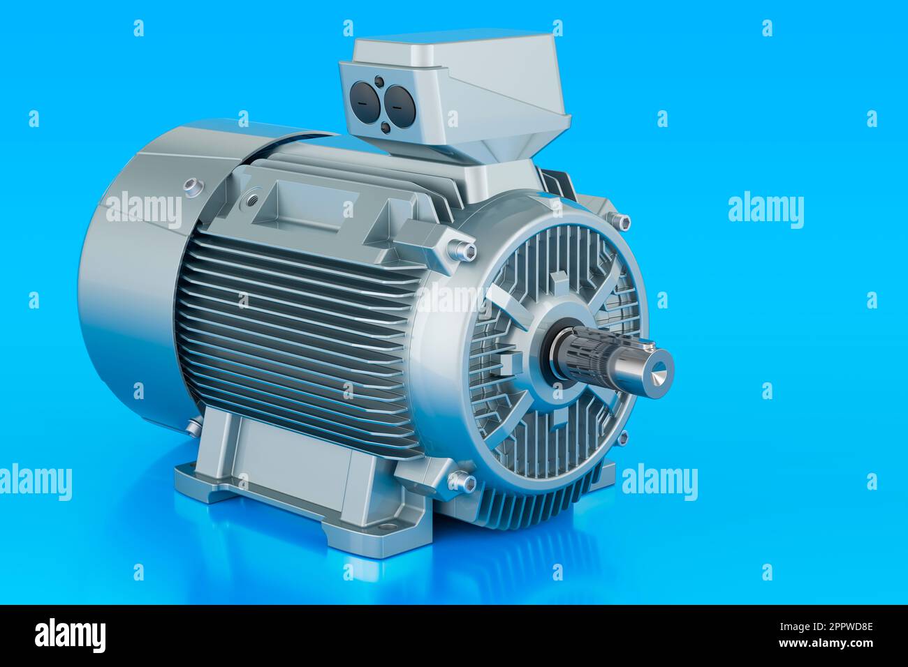 Industrial electric motor on blue backdrop, 3D rendering Stock Photo ...