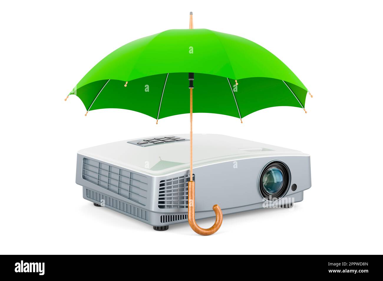 Projector under umbrella, 3D rendering isolated on white background ...