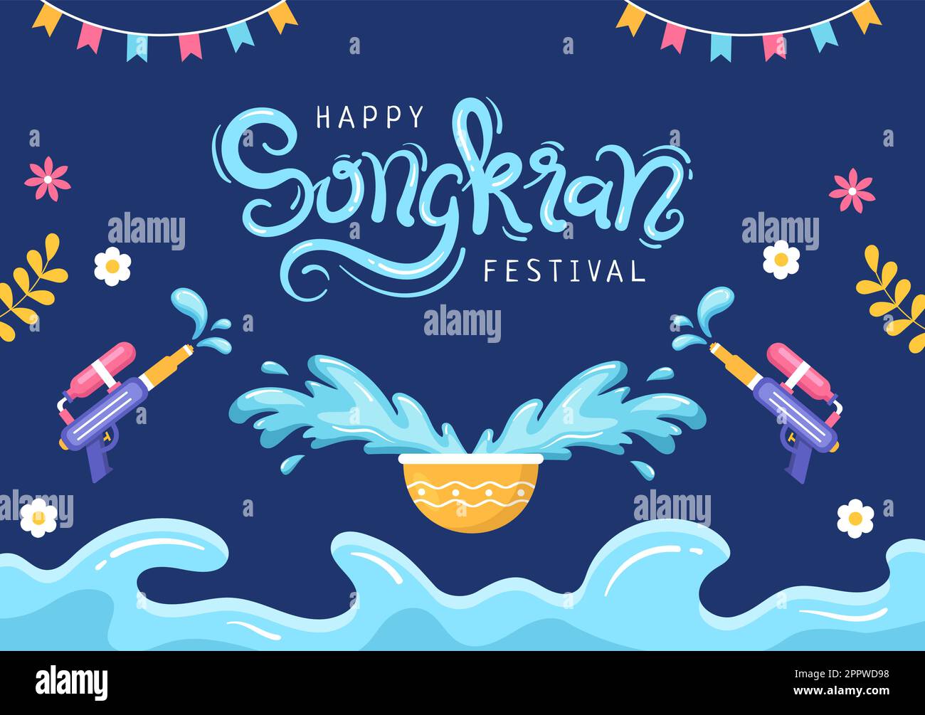 Happy Songkran Festival Day Hand Drawn Cartoon Illustration Playing ...