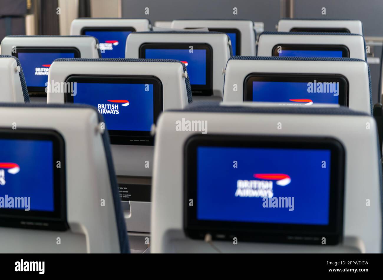 Details of TV screens on seat backs of British Airways plane Stock ...