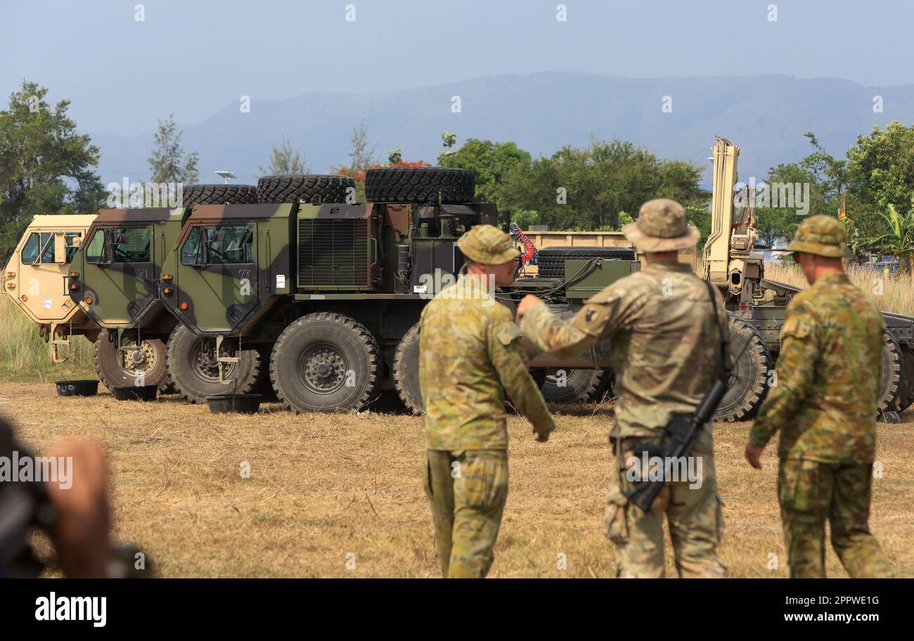 San Miguel, Zambales, The Philippines. 25th Apr, 2023. American soldiers stand guard at a base ...