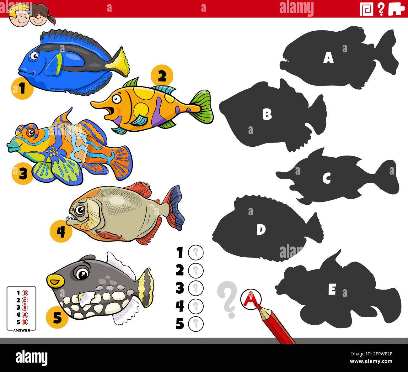 shadows game with cartoon fish animal characters Stock Vector Image ...