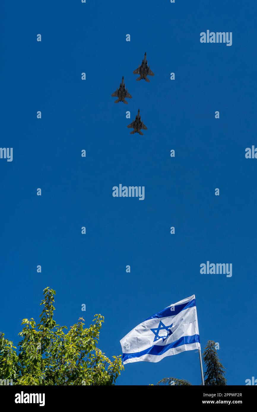 Jerusalem, Israel. 25th Apr, 2023. A missing man formation flyover of ...