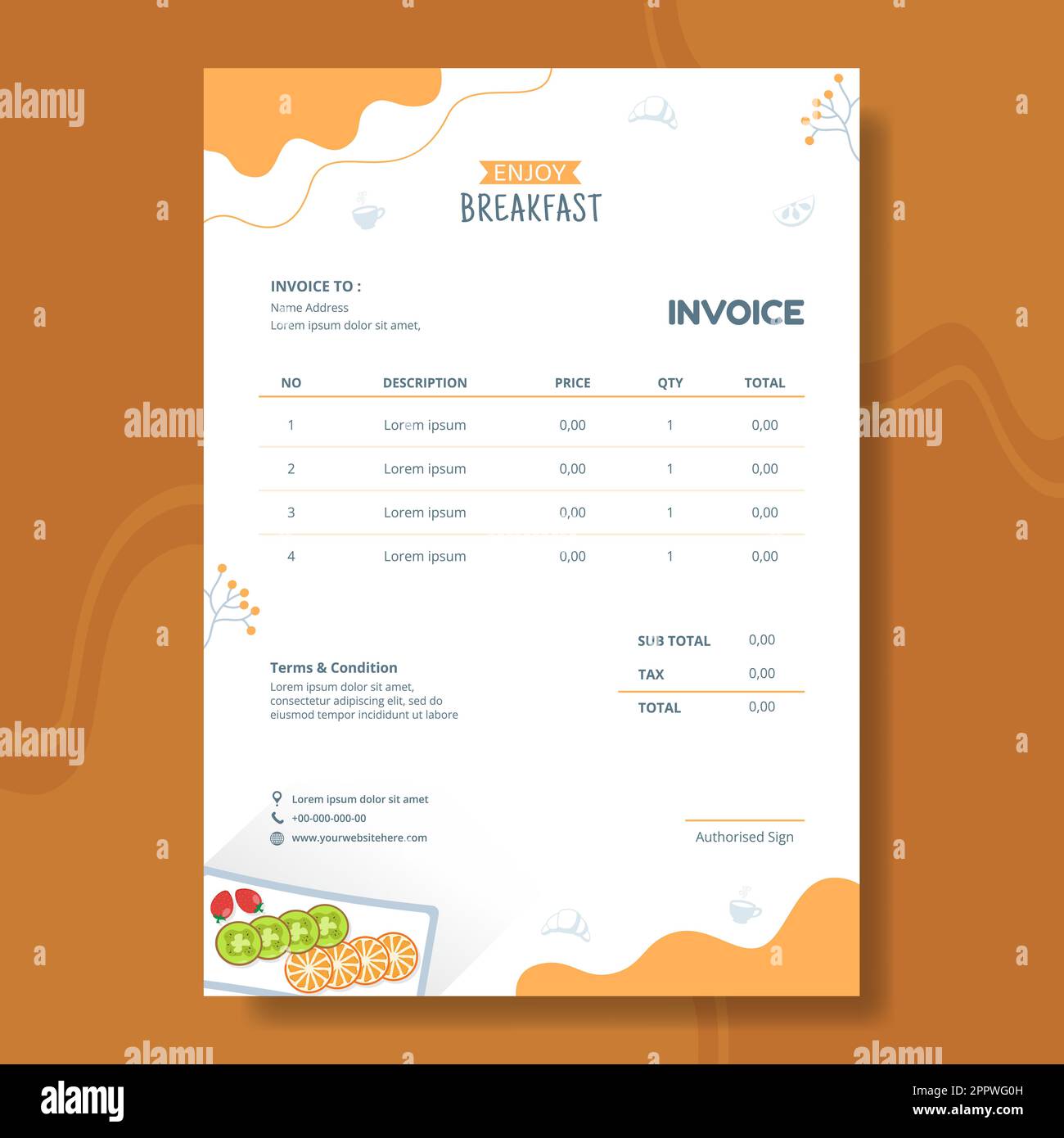 Breakfasts Invoice Template Flat Cartoon Background Vector Illustration ...