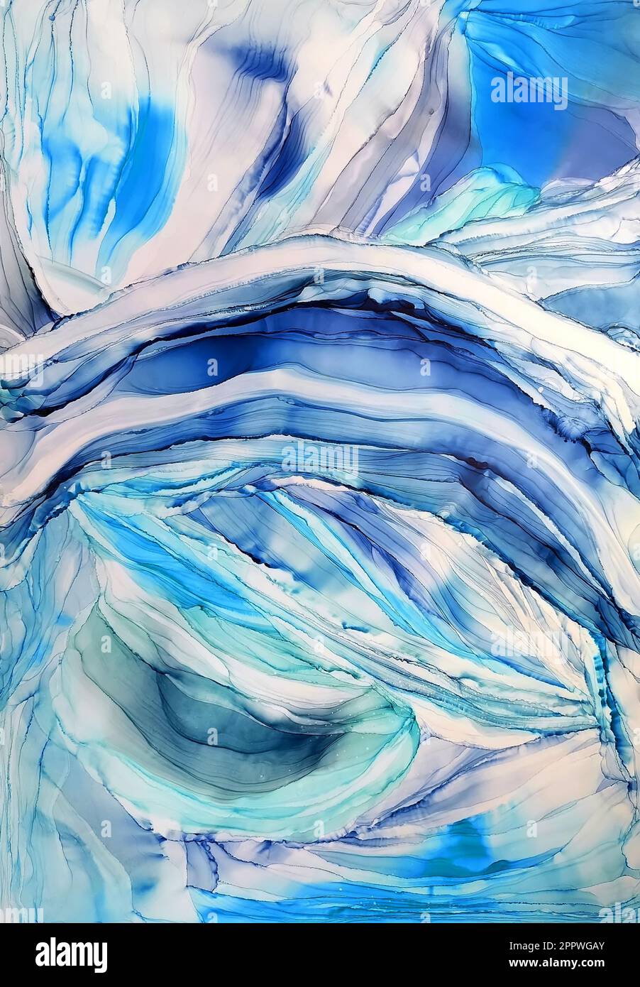 Abstract alcohol ink art background in blue and purple waves and ...