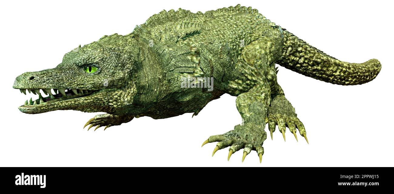 3D rendering of a fantasy crocodile isolated on white background Stock ...