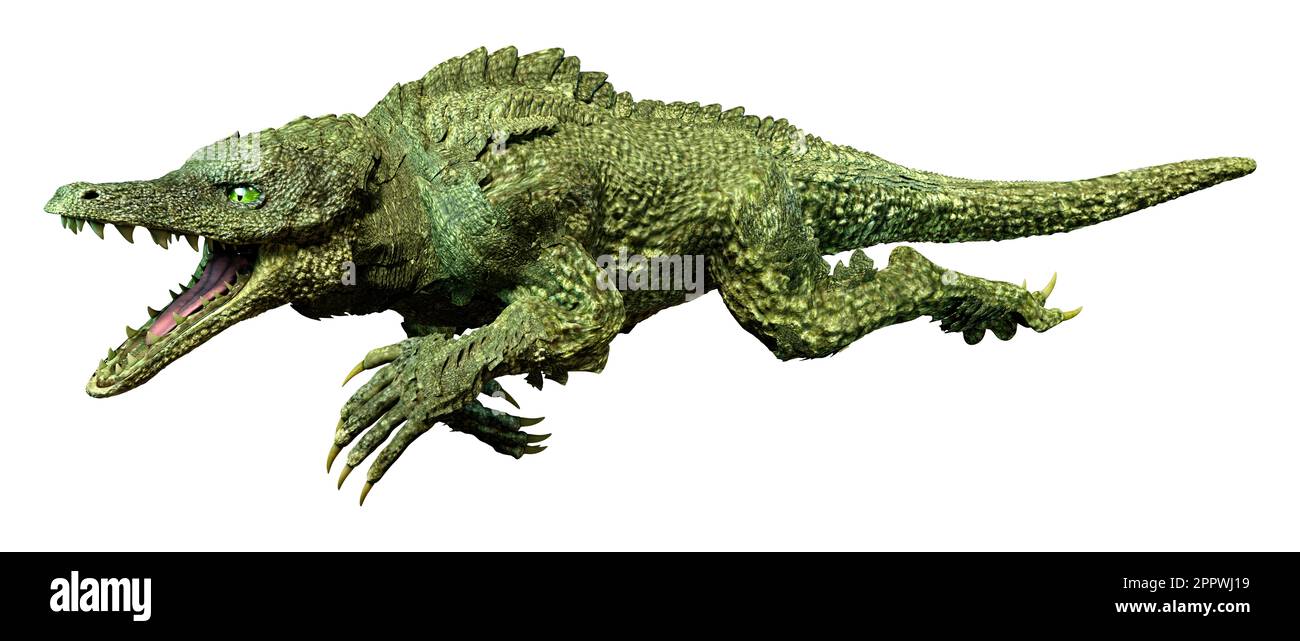 3D rendering of a fantasy crocodile isolated on white background Stock ...