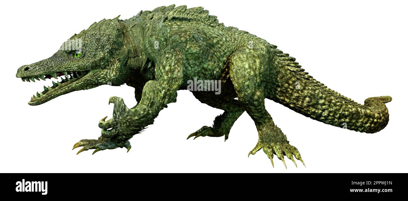 3D rendering of a fantasy crocodile isolated on white background Stock ...