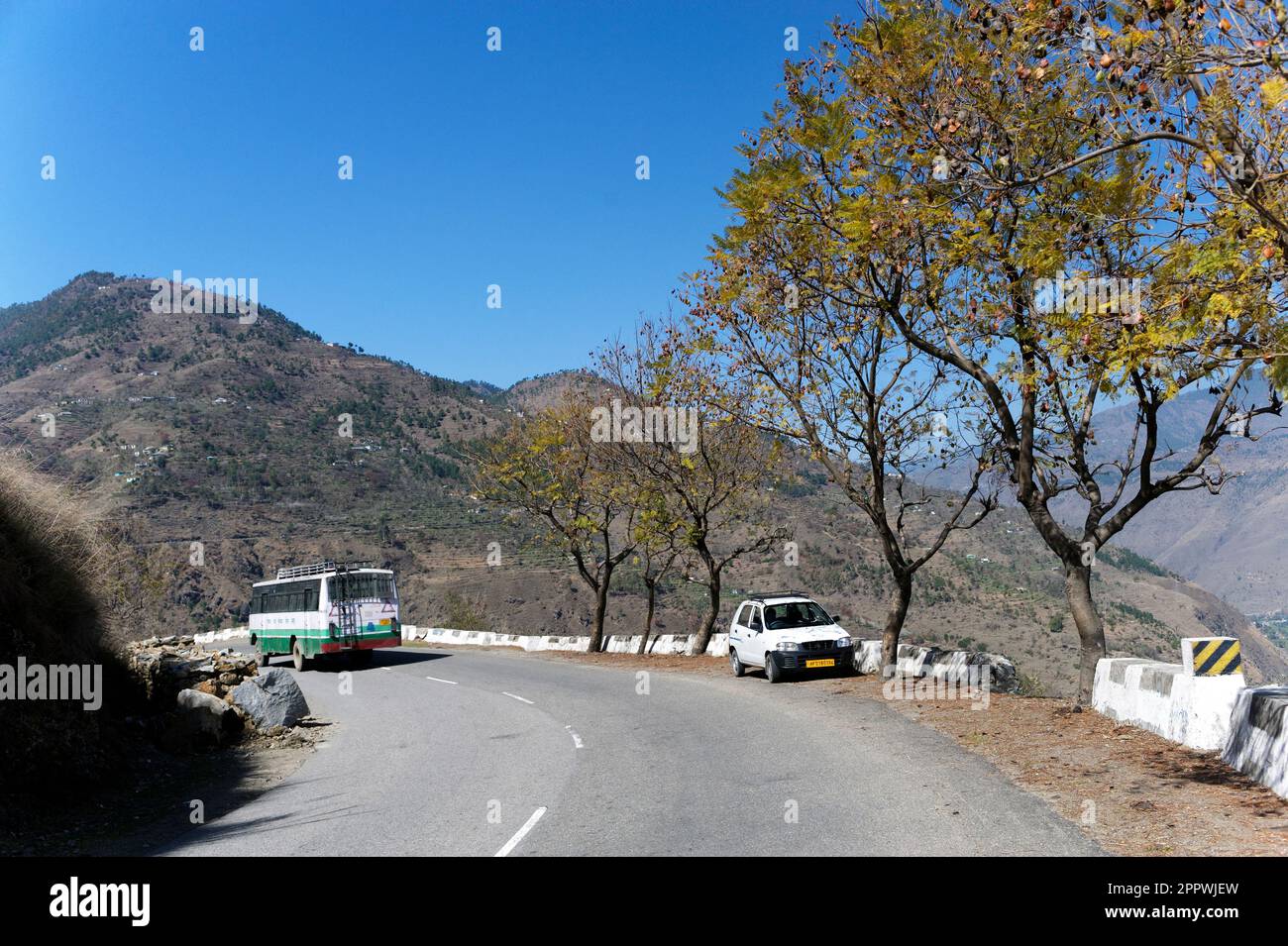 Road trip vacation by car on mountain highway in Himalaya Stock Photo ...
