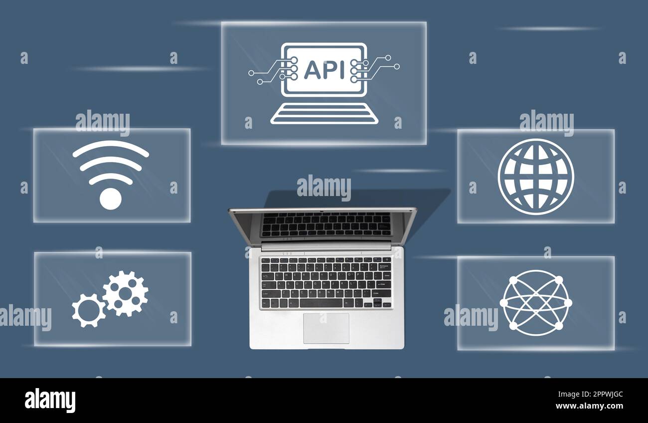 Top view of laptop with symbol of api concept Stock Photo - Alamy