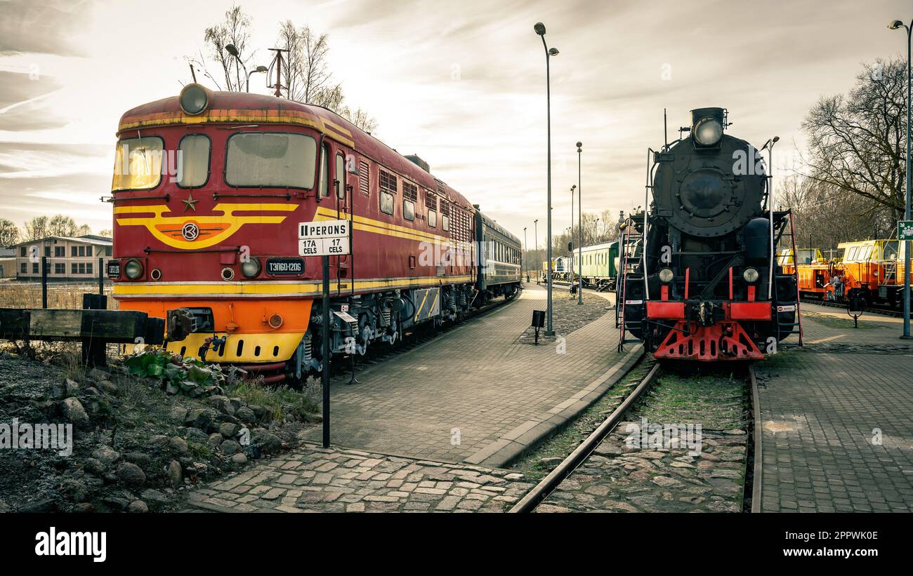Riga, Latvia - Old trains exhibition at the railway museum Stock Photo ...