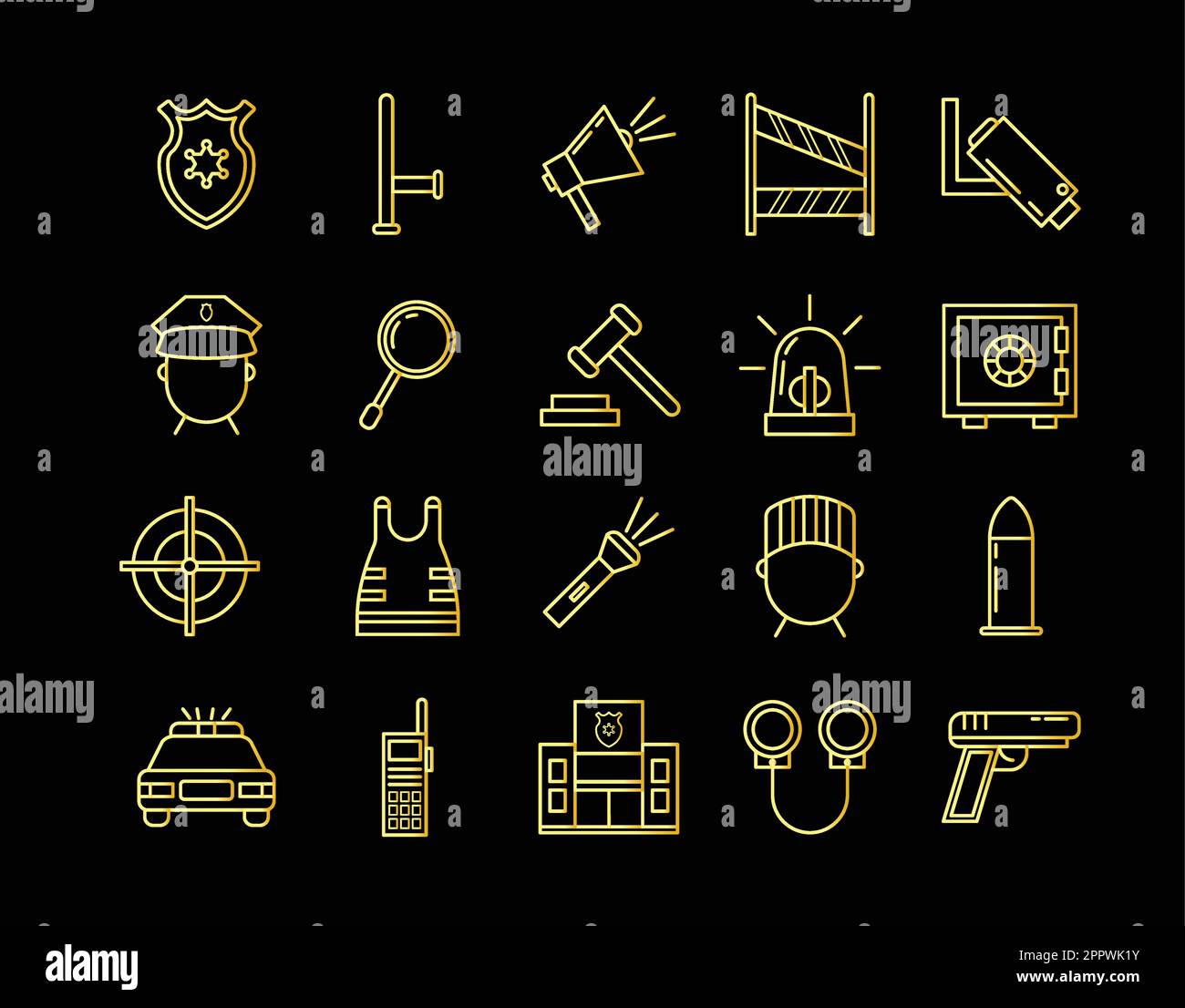 Gold police icons isolate on black background Stock Vector Image & Art ...