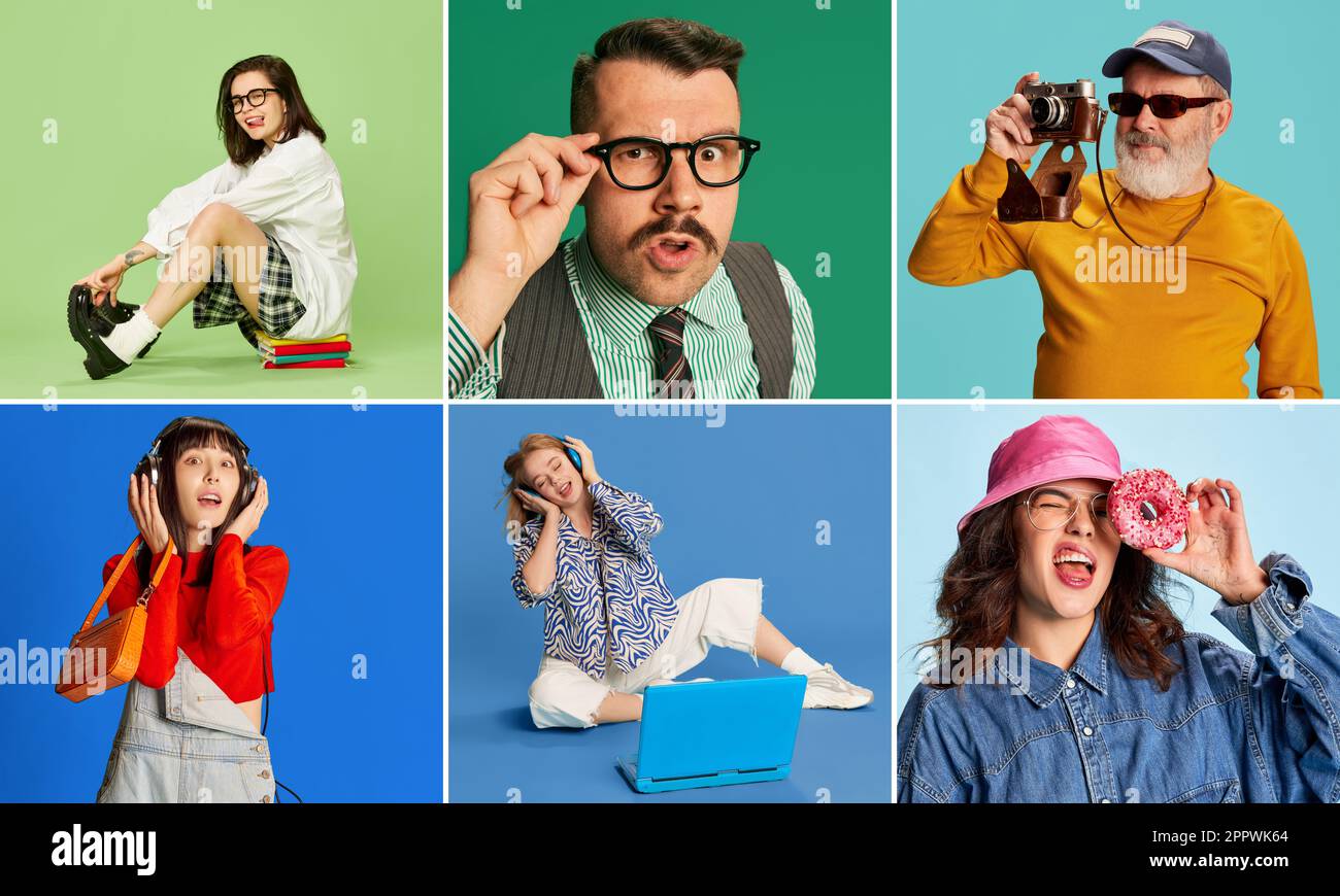 Collage made of different people of diverse age and gender posing in ...